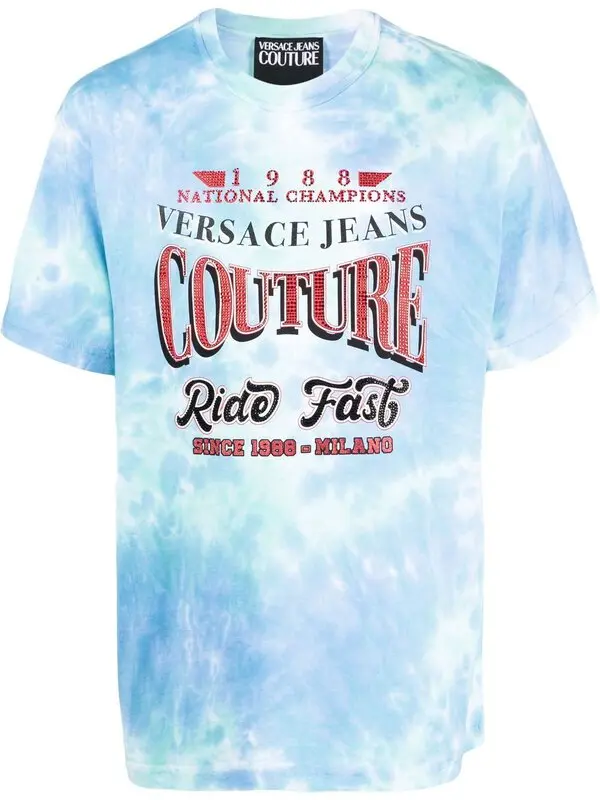 Versace Tie-dye Slogan-print T-shirt - Blue