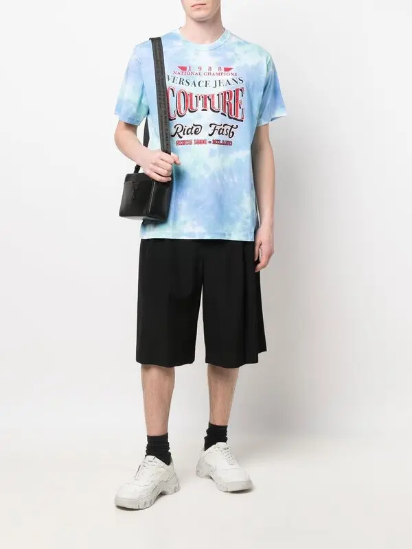 Versace Tie-dye Slogan-print T-shirt - Blue