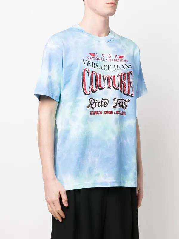 Versace Tie-dye Slogan-print T-shirt - Blue