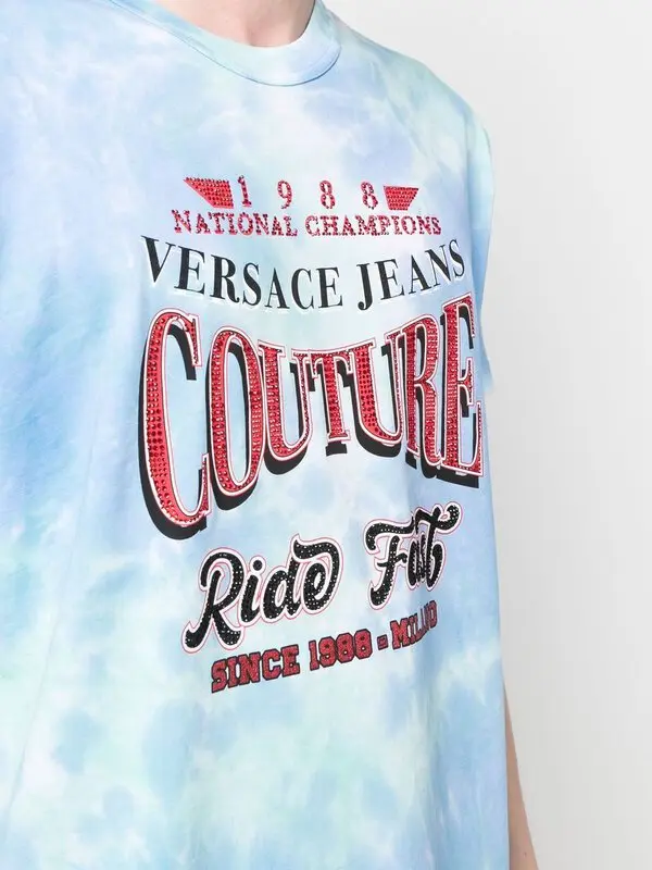 Versace Tie-dye Slogan-print T-shirt - Blue