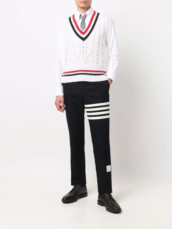 Thom Browne Rwb Trim Cable Knit Tank Top
