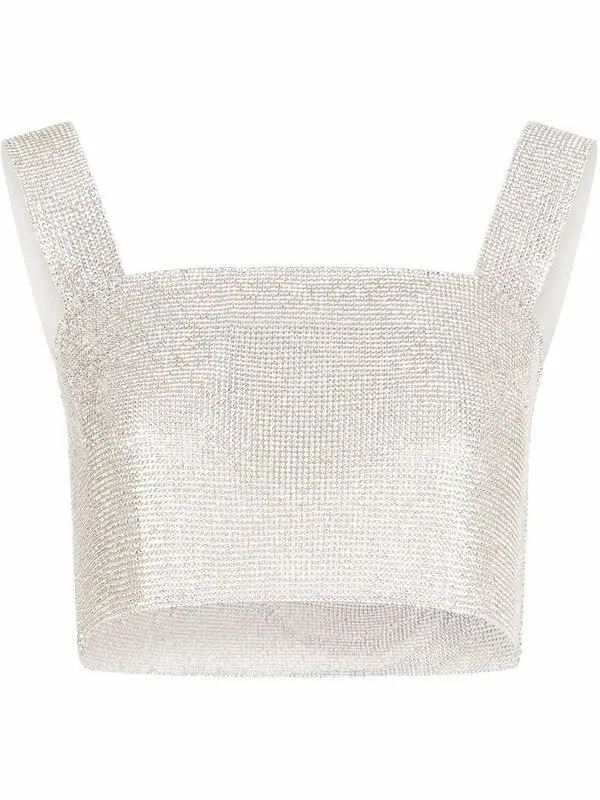 Dolce & Gabbana Crystal Mesh Crop Top - Silver