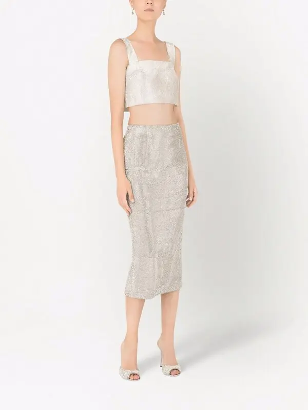 Dolce & Gabbana Crystal Mesh Crop Top - Silver