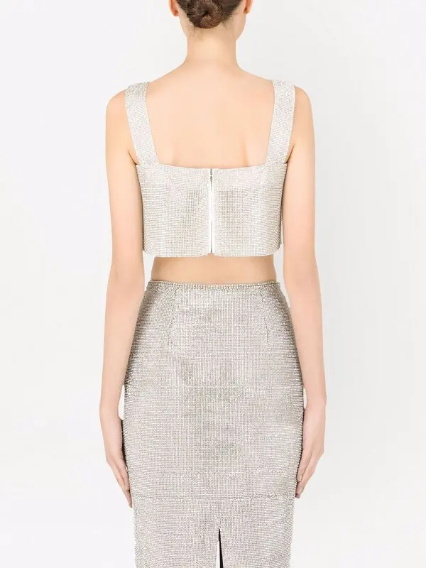 Dolce & Gabbana Crystal Mesh Crop Top - Silver