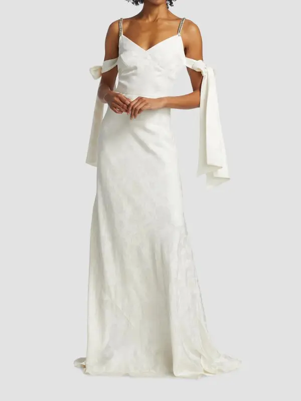 MARKARIAN Circe Floral Jacquard Arm Bow Gown