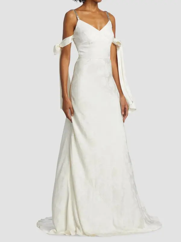 MARKARIAN Circe Floral Jacquard Arm Bow Gown