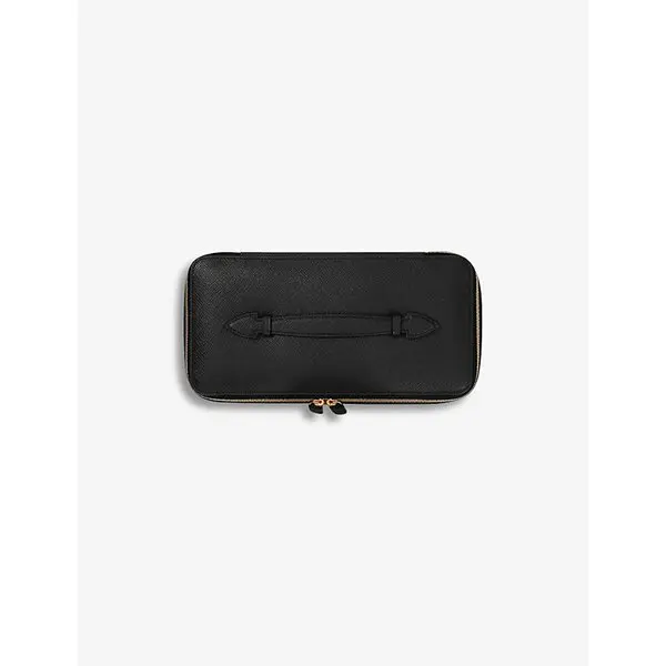 Smythson Panama Cross-grain Leather Jewellery Travel Case - Black