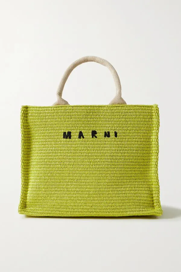 Marni Embroidered Raffia Tote - Green