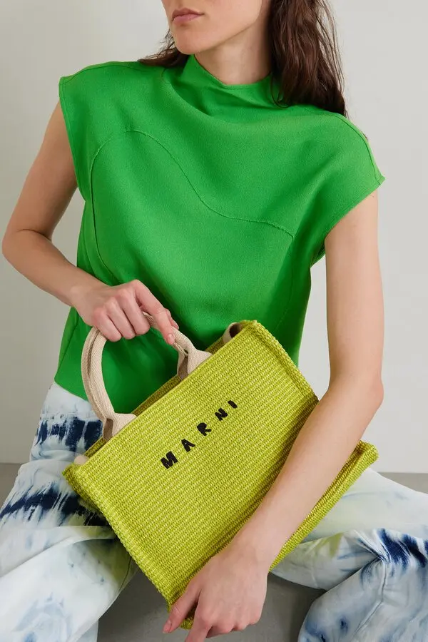 Marni Embroidered Raffia Tote - Green