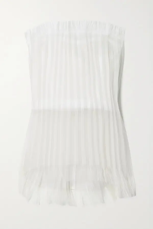 INTERIOR The Briony Strapless Pleated Silk-organza And Mesh Top - Ecru