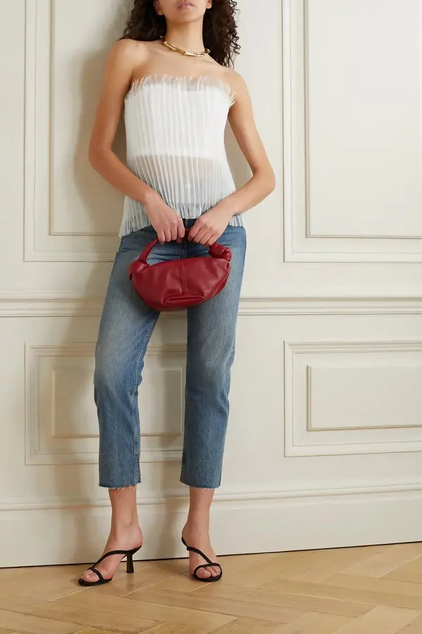 INTERIOR The Briony Strapless Pleated Silk-organza And Mesh Top