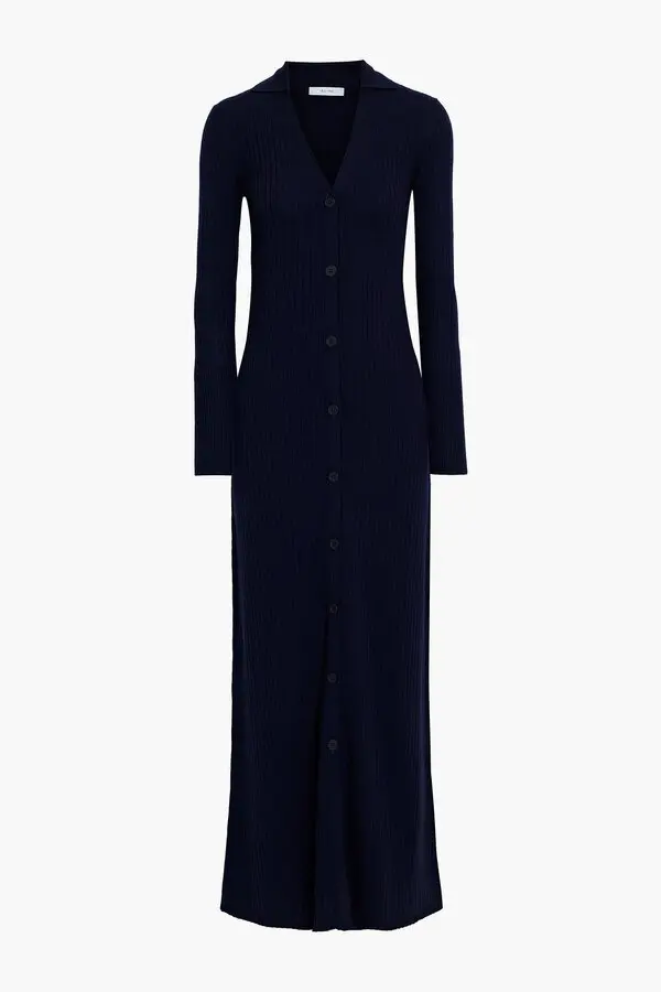 Iris & Ink Ribbed Merino Wool Maxi Dress - Navy