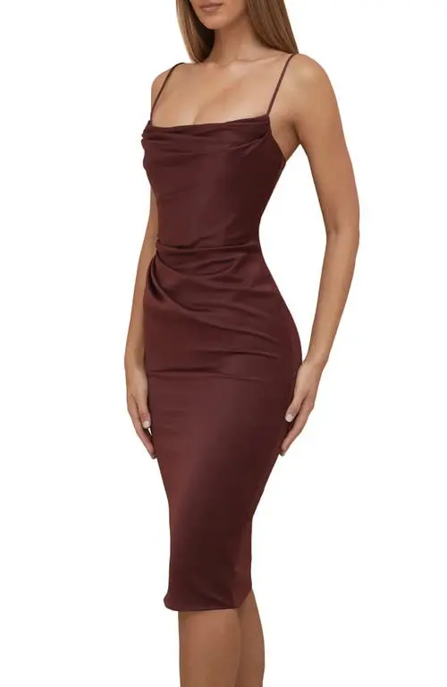 House Of Cb Anja Satin Corset Midi Dress Raisin Editorialist