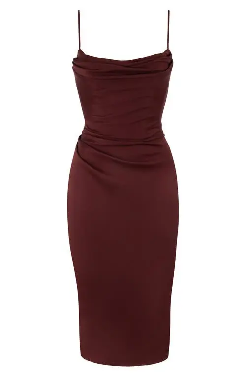 House Of Cb Anja Satin Corset Midi Dress - Raisin - 50% Off | Editorialist