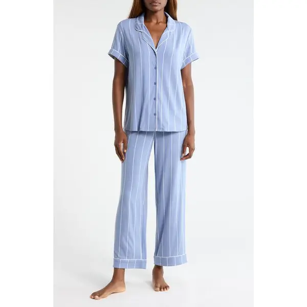 Nordstrom Moonlight Eco Crop Pajamas - Blue T- White Calm Pinstripe