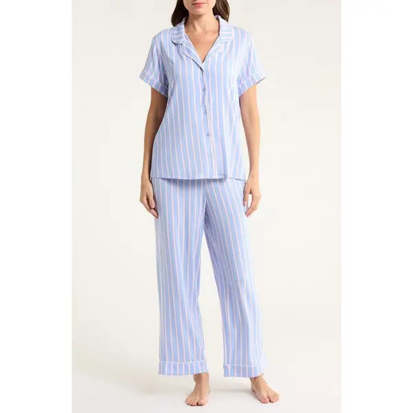 Nordstrom Moonlight Eco Crop Pajamas - Blue- Ivory Jane Pinstripe