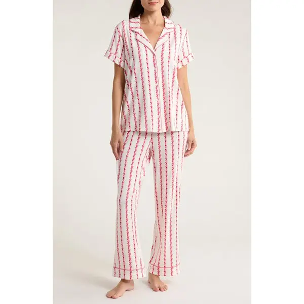 Nordstrom Moonlight Eco Crop Pajamas - Ivory- Red Painted Heart Chain