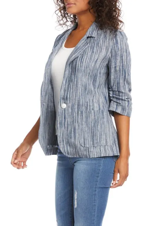 Karen Kane Stripe Ruched Sleeve Linen Jacket