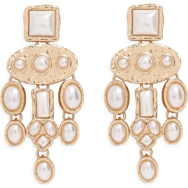 PETIT MOMENTS Dusk Statement Drop Earrings - Gold/pearl