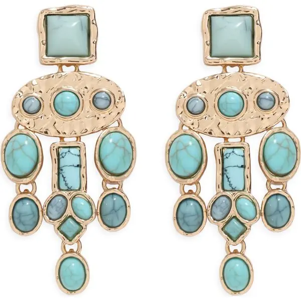 PETIT MOMENTS Dusk Statement Drop Earrings - Gold/turquoise