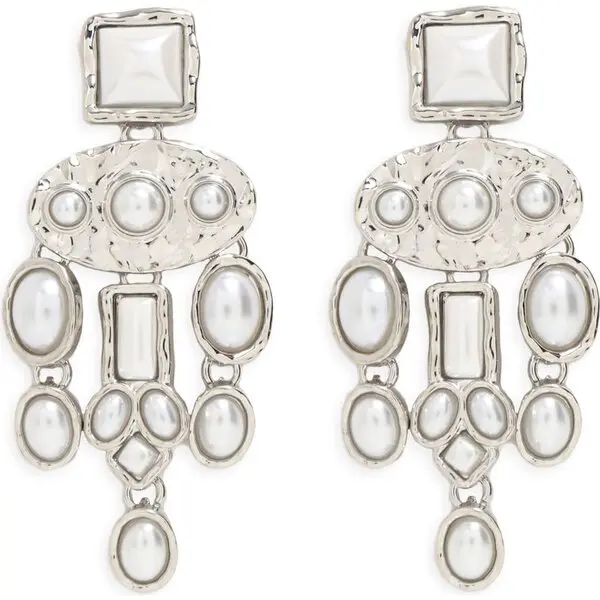 PETIT MOMENTS Dusk Statement Drop Earrings - Silver/pearl