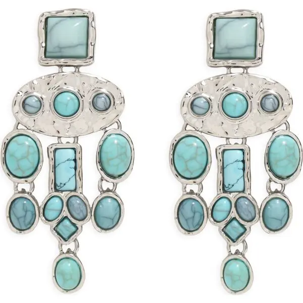 PETIT MOMENTS Dusk Statement Drop Earrings - Silver/turquoise