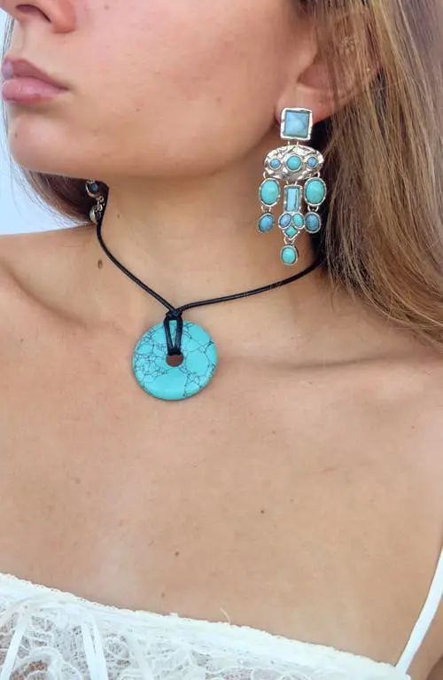 PETIT MOMENTS Dusk Statement Drop Earrings - Silver/turquoise