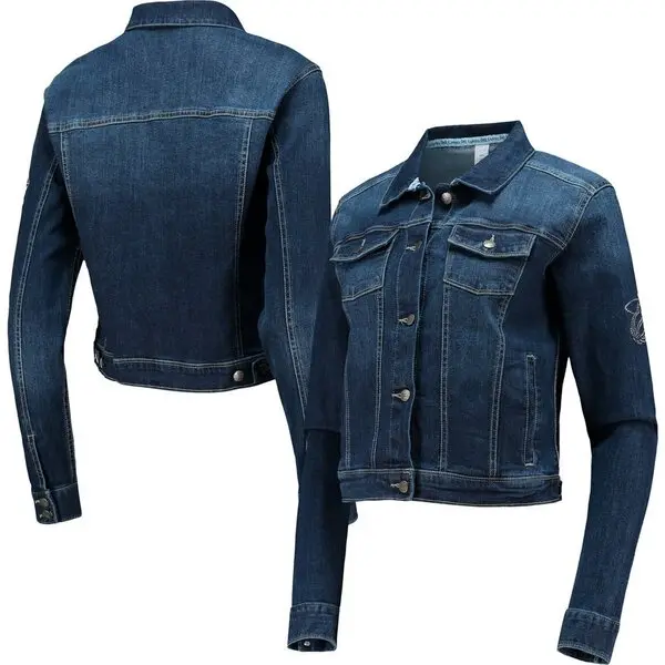 LUSSO Miami Heat Georgie Swarovski Crystals Button-up Denim Jacket - Blue