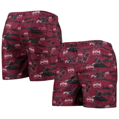 FOCO Mississippi State Bulldogs Island Palm Swim Trunks - Maroon