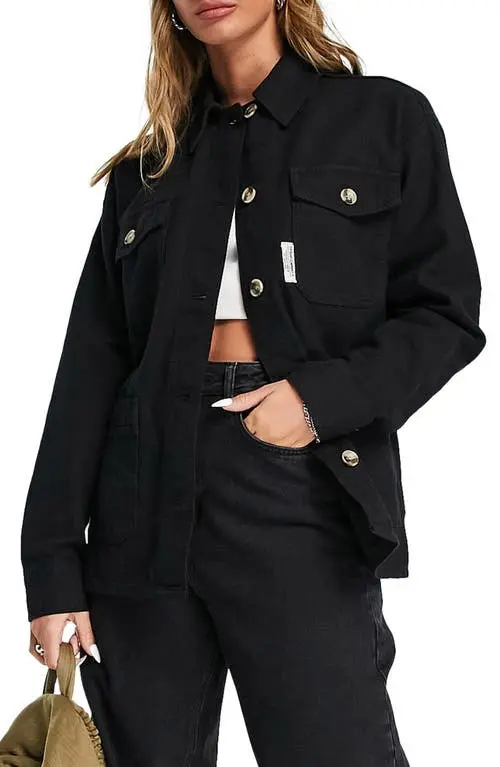 Topshop Oversize Cotton Shacket - Black