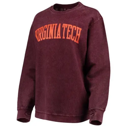 PRESSBOX Virginia Tech Hokies Comfy Cord Vintage Wash Basic Arch Pullover Sweatshirt