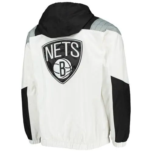 STARTER Brooklyn Nets Striker Crinkle Half-zip Hoodie Jacket