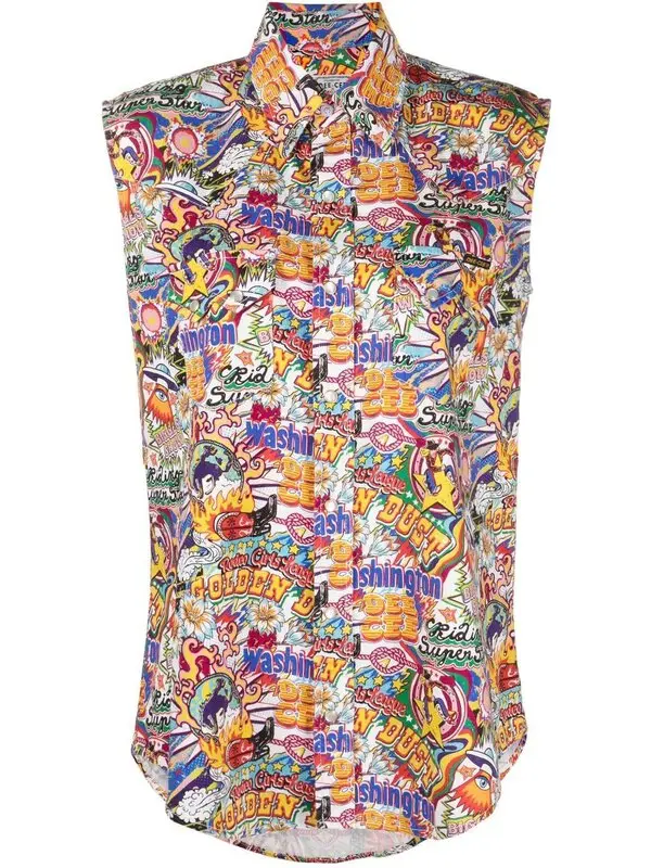 WASHINGTON DEE-CEE Graphic-print Sleeveless Shirt - White