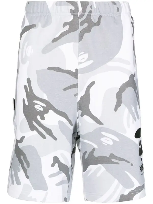 AAPE BY *A BATHING APE Moonface Camouflage Print Cotton Shorts - Grey