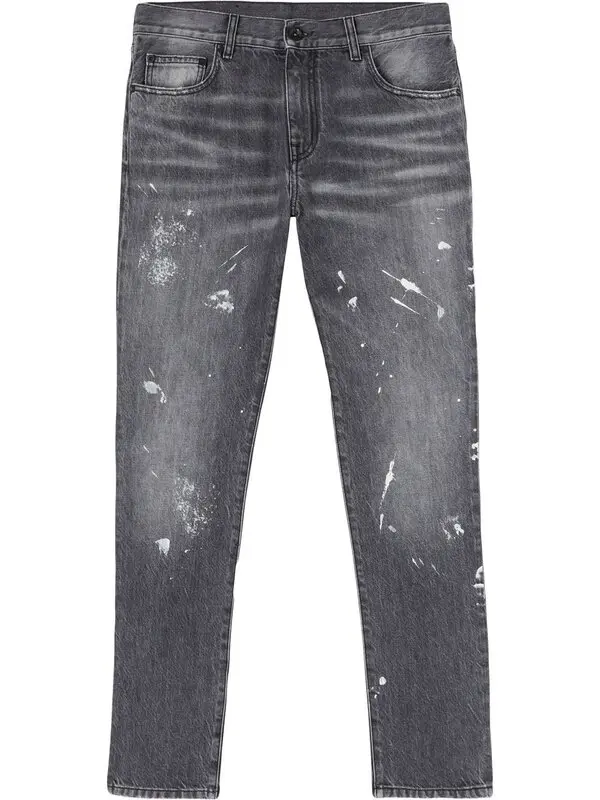 Off-White Diag-stripe Distressed Jeans - Grey