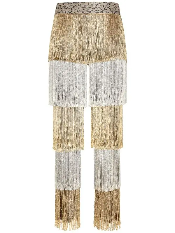 Dolce & Gabbana Beaded Fringing Lace Trousers - Gold