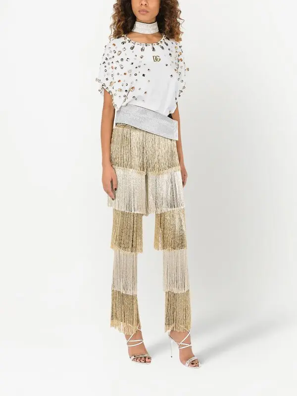 Dolce & Gabbana Beaded Fringing Lace Trousers