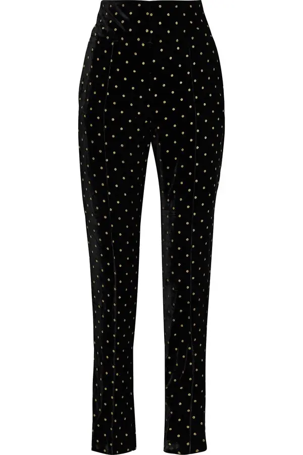 Alexandre Vauthier Glittered Polkadot Velvet Tapered Pants - Black