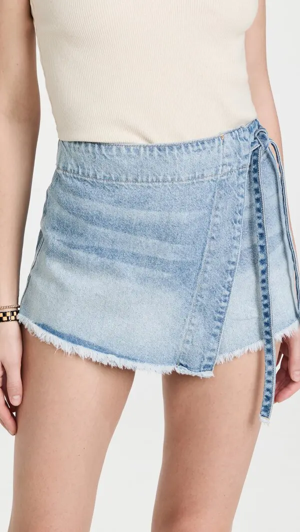 Free People Denim Skort - Light Blue Wash