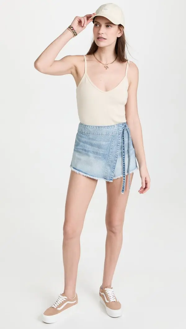 Free People Denim Skort - Light Blue Wash
