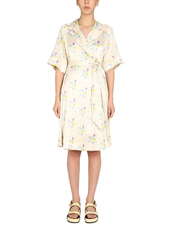 Ganni Satin Floral Wrap Dress - Multicolor | Editorialist
