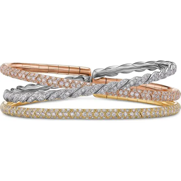 David Yurman Pavéflex Three-row Diamond Bracelet - Yellow/white/rose Gold
