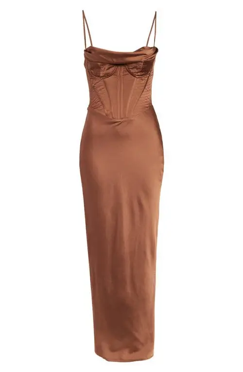 house of cb charmaine dress brown House of CB - Charmaine Corset Maxi - Chocolate + Cup