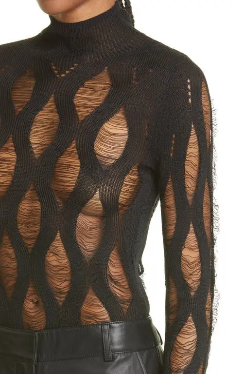 DION LEE Net Distressed Linen Blend Sweater