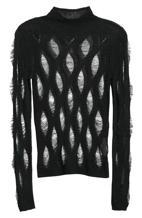 DION LEE Net Distressed Linen Blend Sweater
