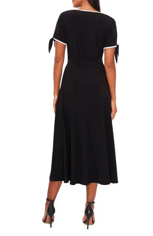Chaus Tie Sleeve Midi Fit & Flare Dress - Black/white 010