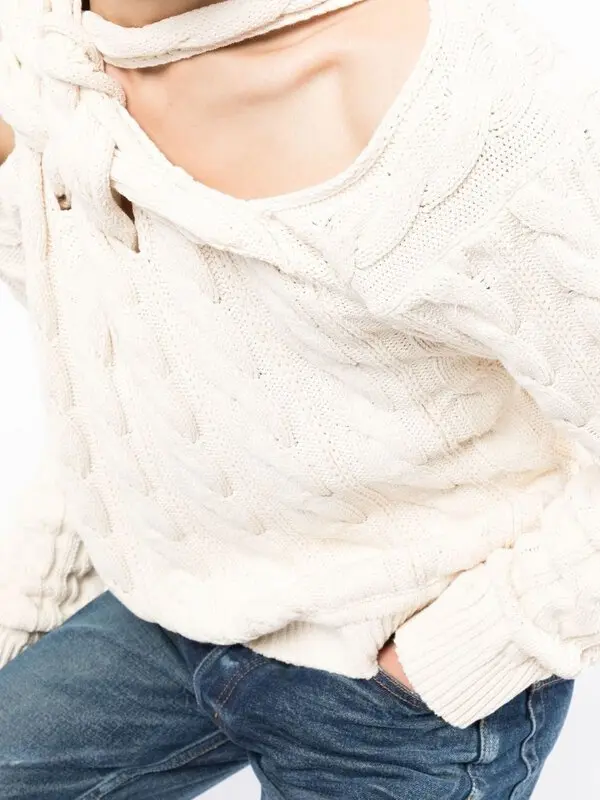 Y/Project Asymmetric Cable-Knit Jumper In Neutrals - 66% Off