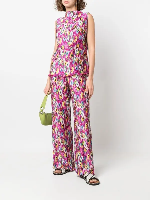 MSGM Pleated Floral-print Trousers
