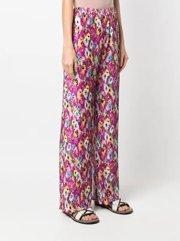 MSGM Pleated Floral-print Trousers