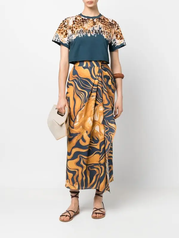 Alberta Ferretti Graphic Print Pleated Skirt